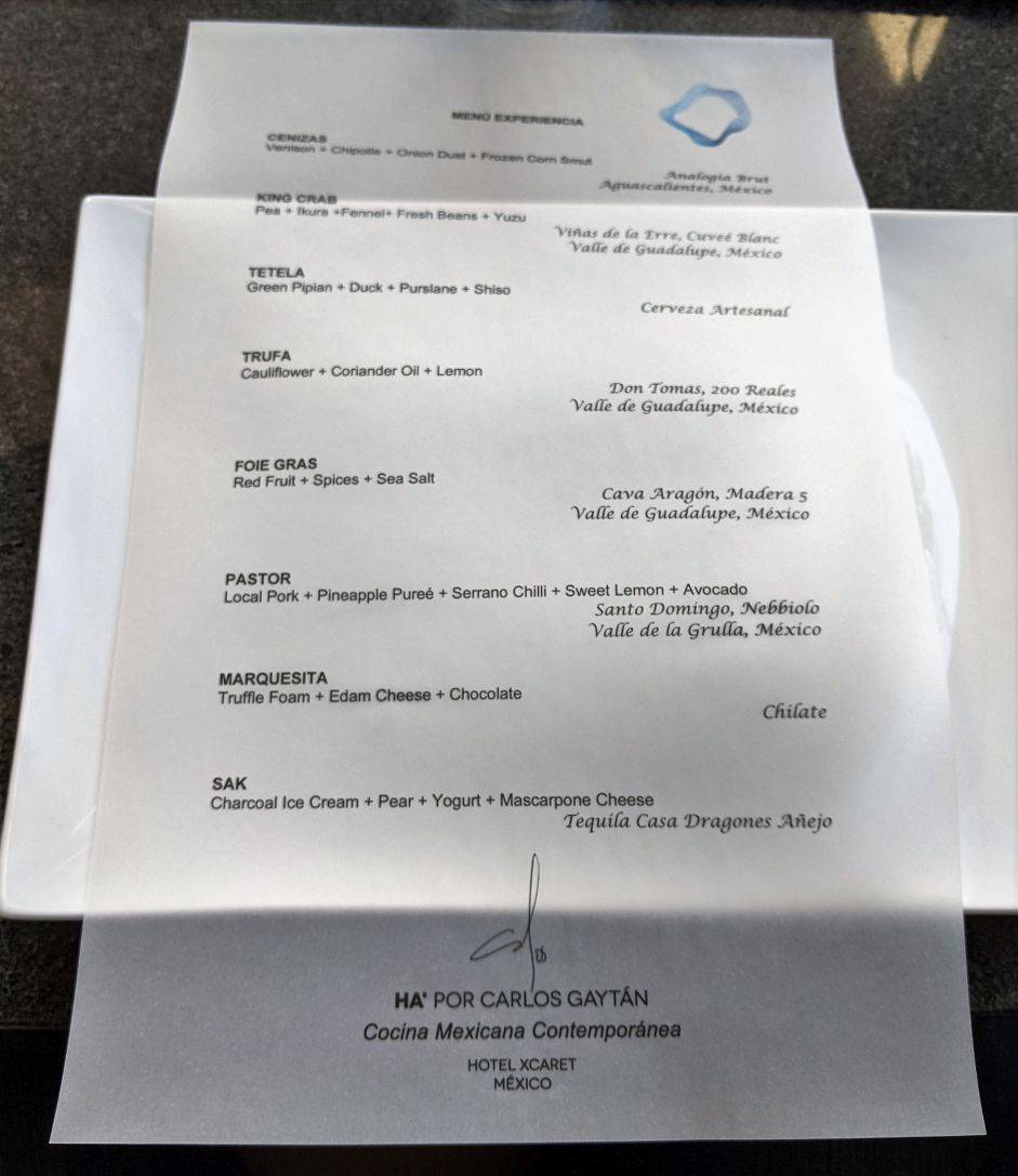Carta de Ha - Restaurante Hotel Xcaret, Playa del Carmen