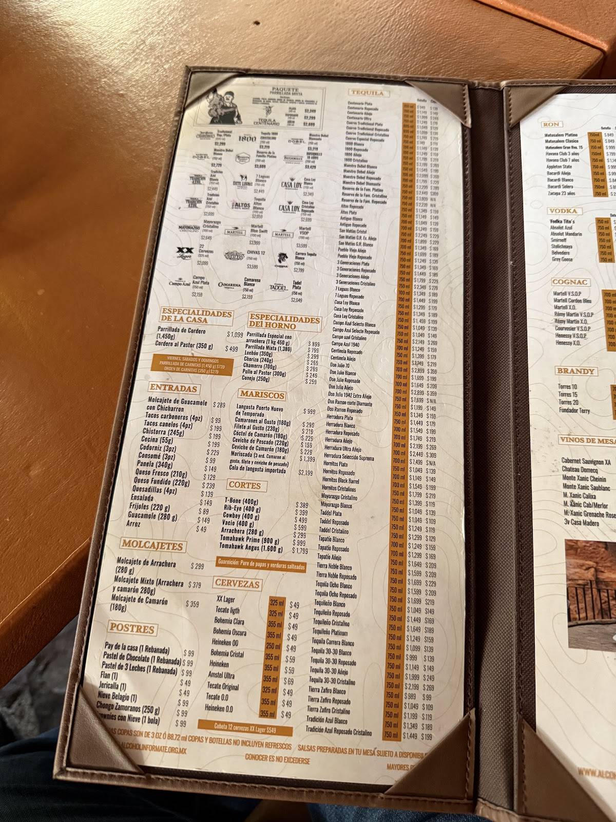 Carta del restaurante Hacienda Canelos, Zapopan