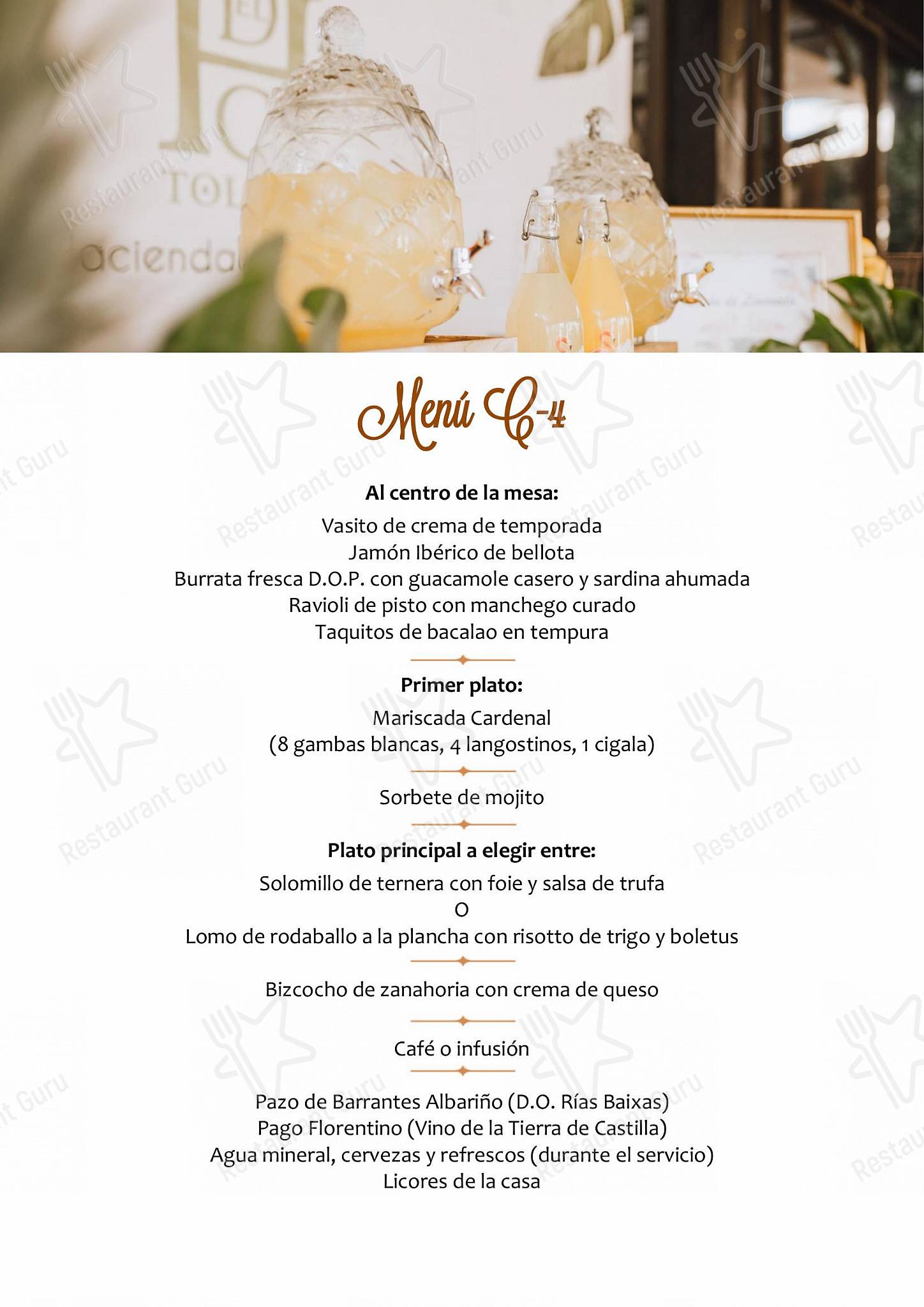 Carta de Restaurante Hacienda del Cardenal, Toledo