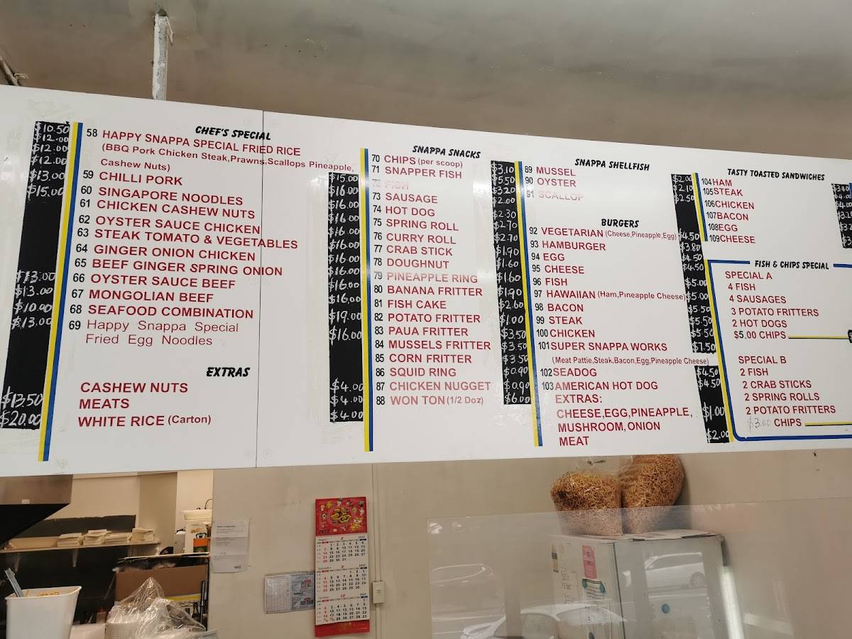 Menu at Happy Snappa restaurant, Auckland