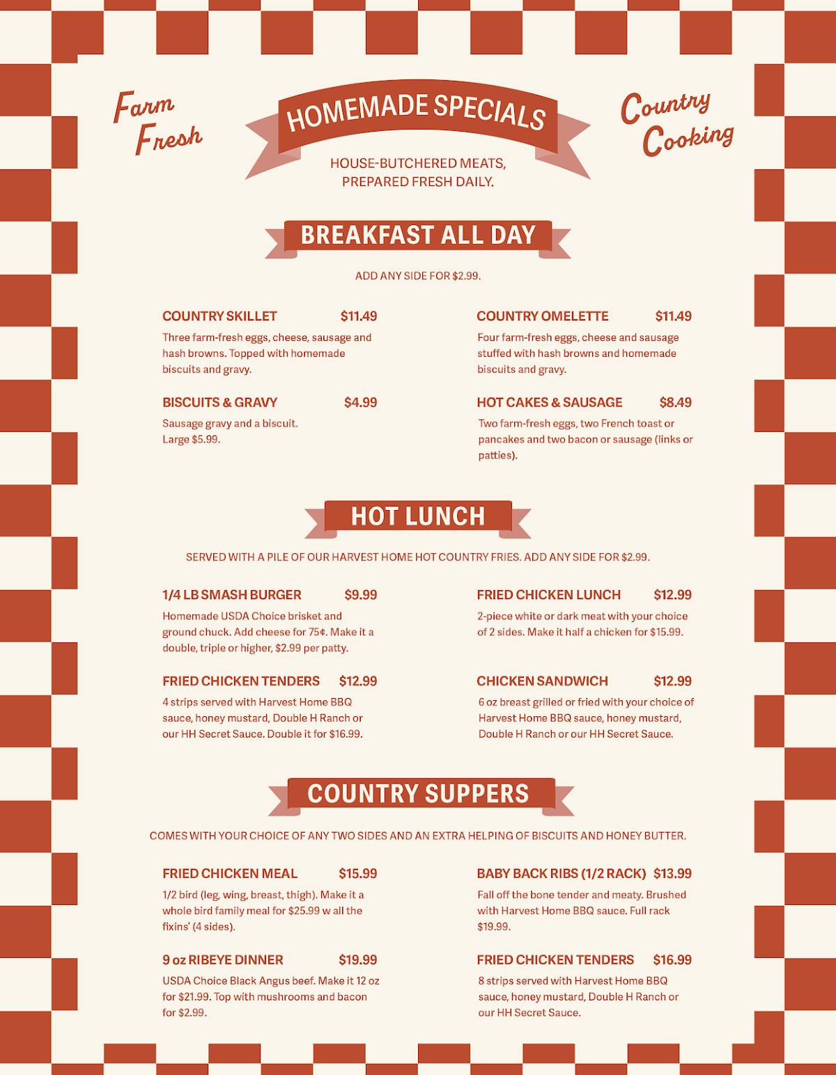 Menu at Harvest Home Restaurant, Jerseyville, S State St