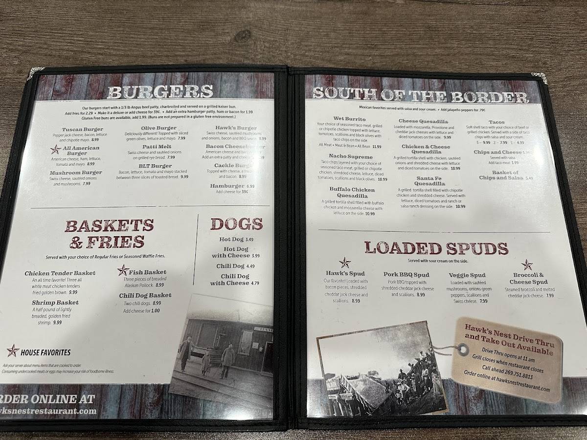 Menu at Hawk's Nest restaurant, Hamilton, M-40
