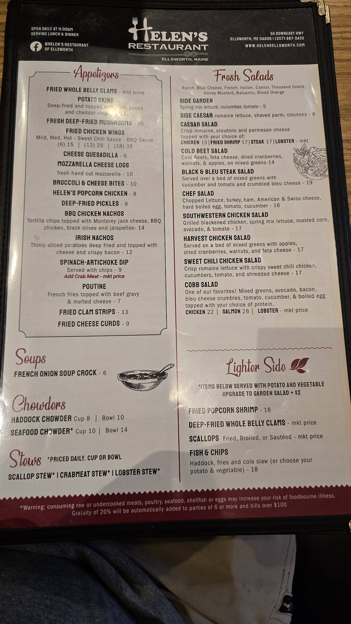 Menu at Helen's Restaurant of Ellsworth, Ellsworth