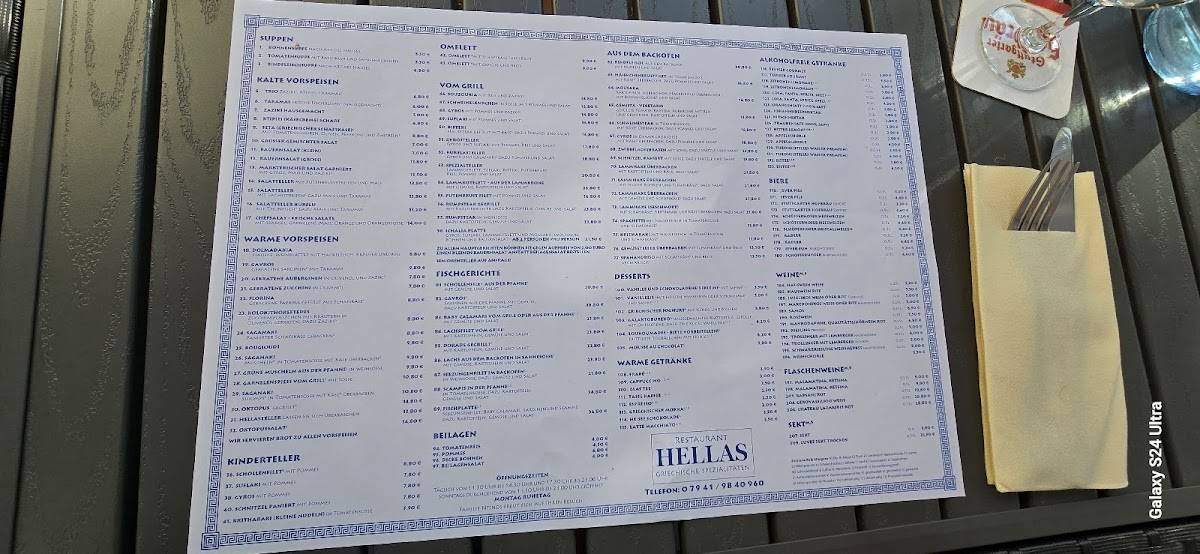 Speisekarte von Restaurant Hellas am Schillerplatz, Öhringen