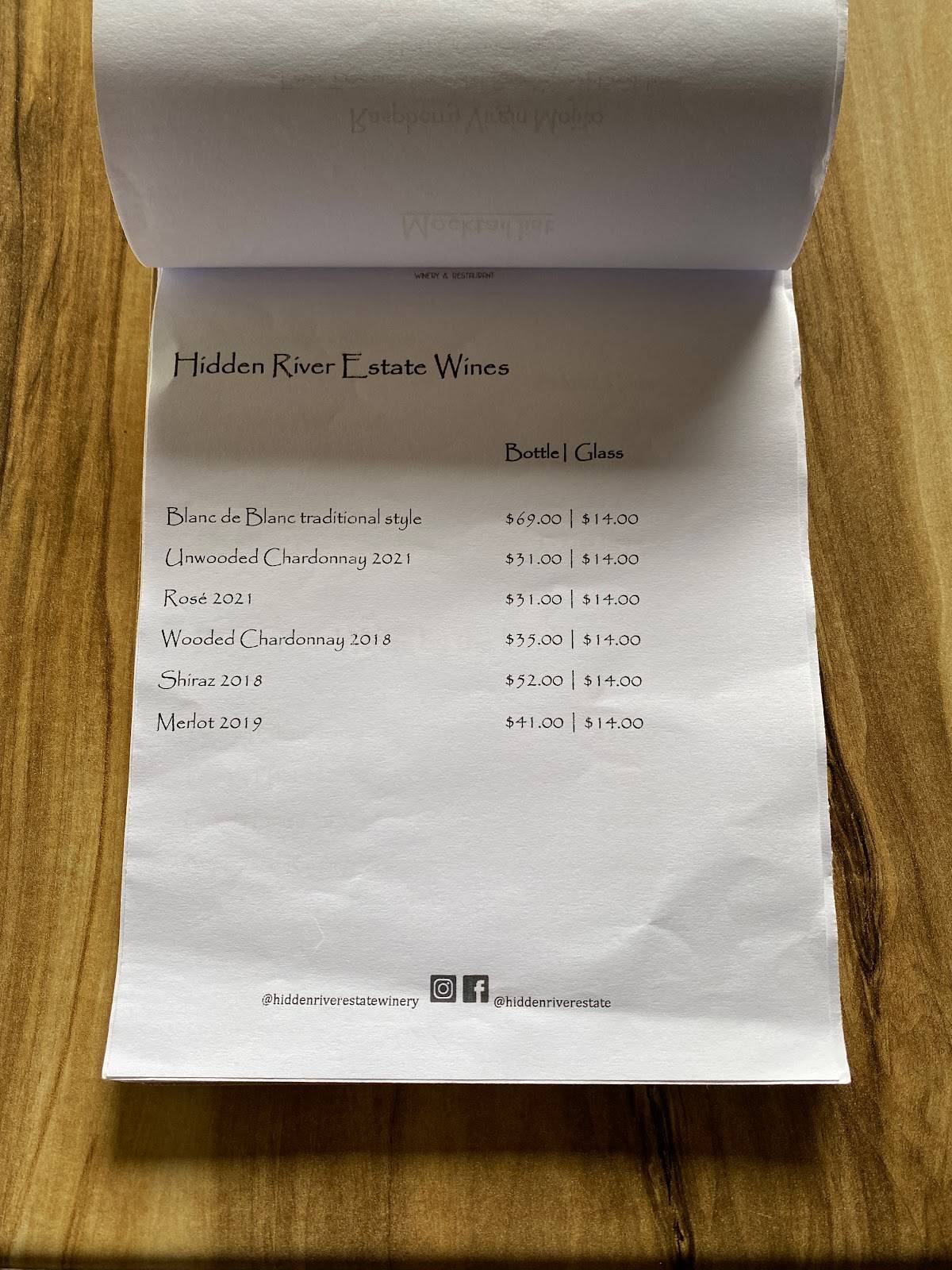 Menu at Hidden River Estate restaurant, Pemberton