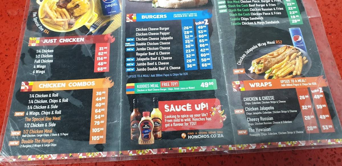 Menu at Honchos Mokopane restaurant, Mokopane