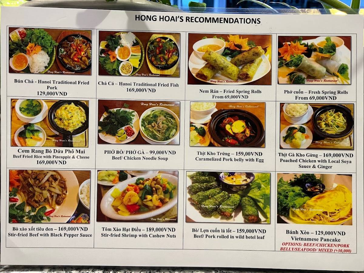 Carta de Hong Hoai's Restaurant, Hanoi