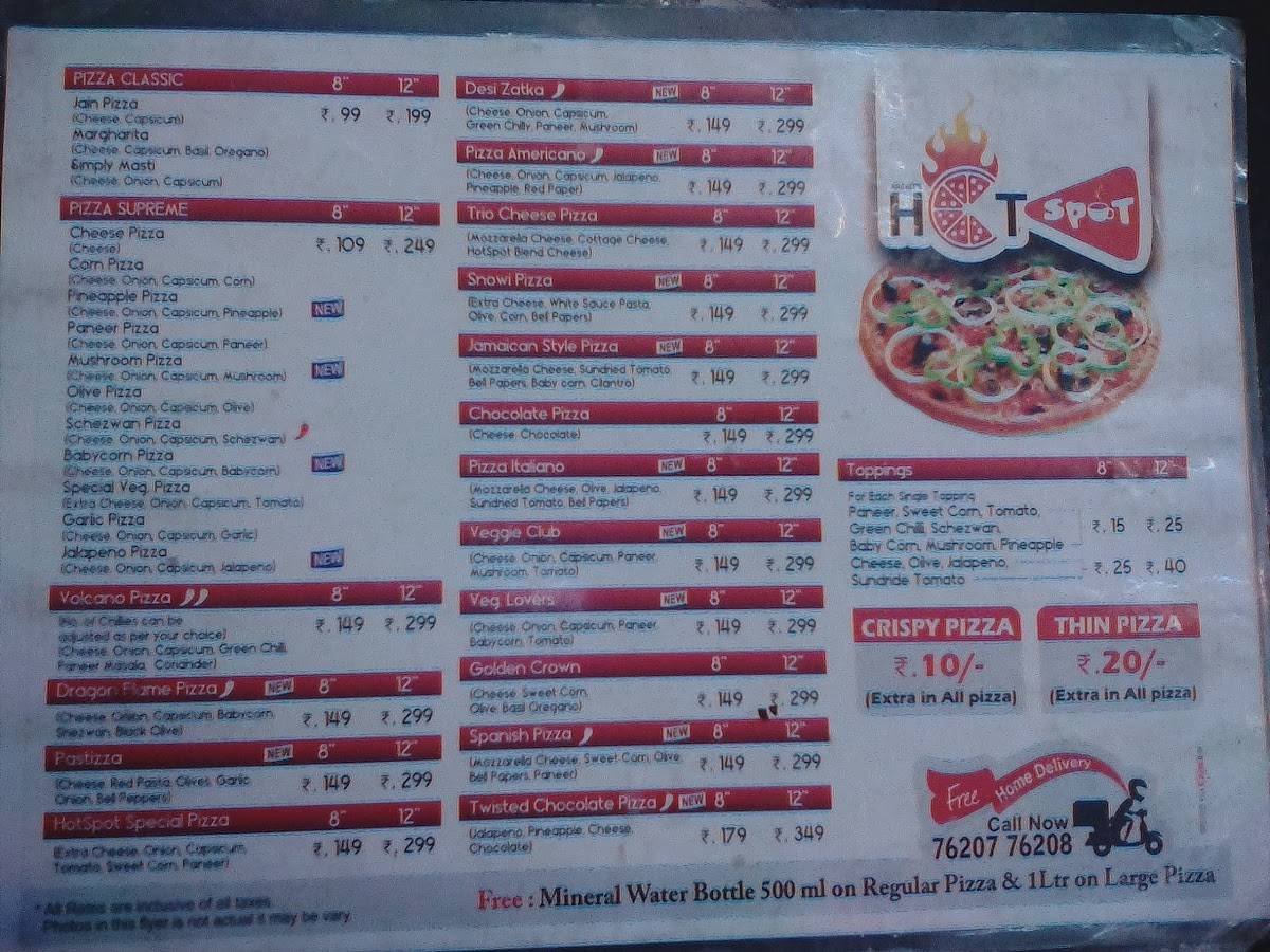Menu at Hot Spot, Sangamner