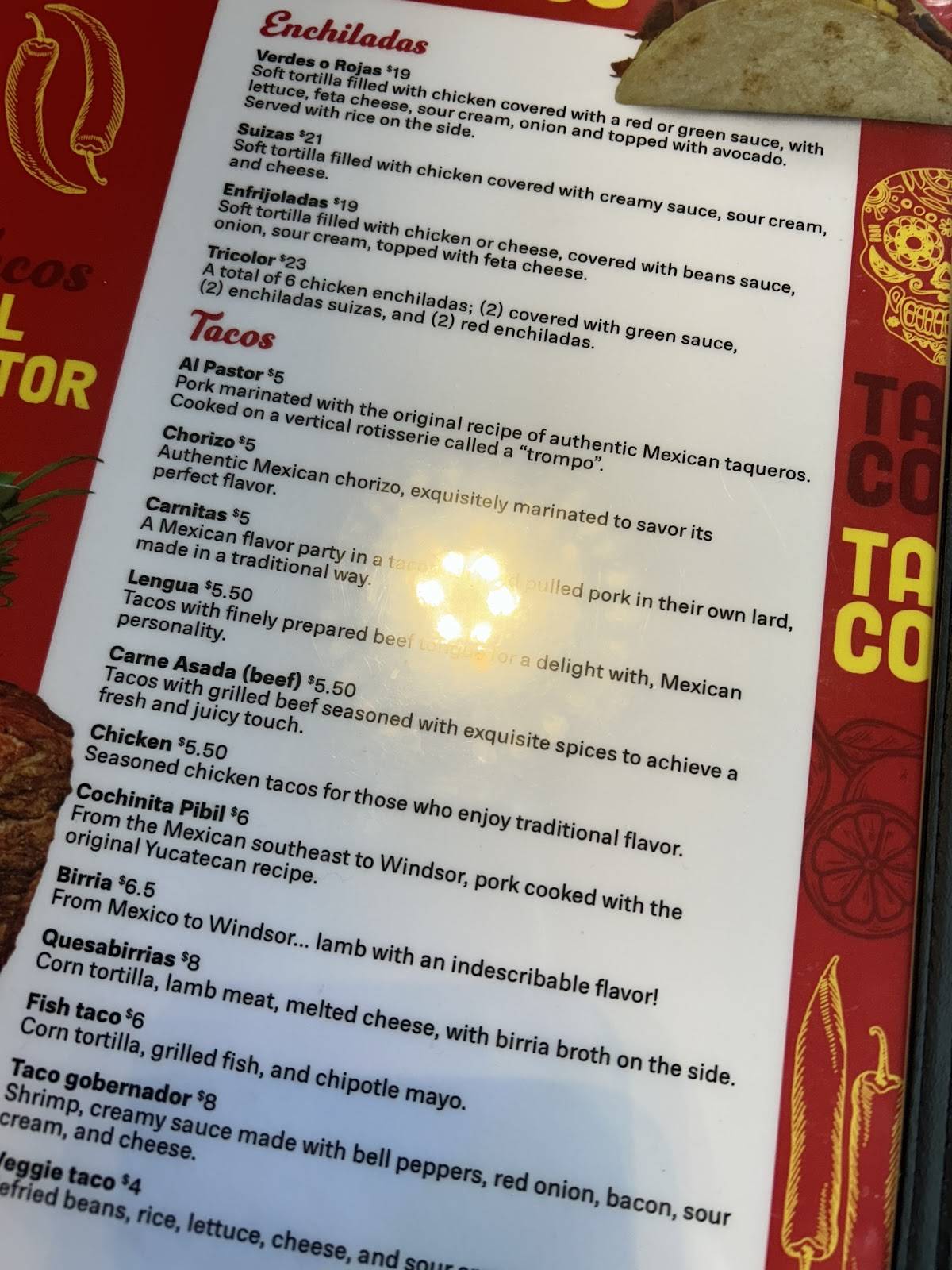 Menu at Hot Tacos Restaurant - Windsor, Windsor
