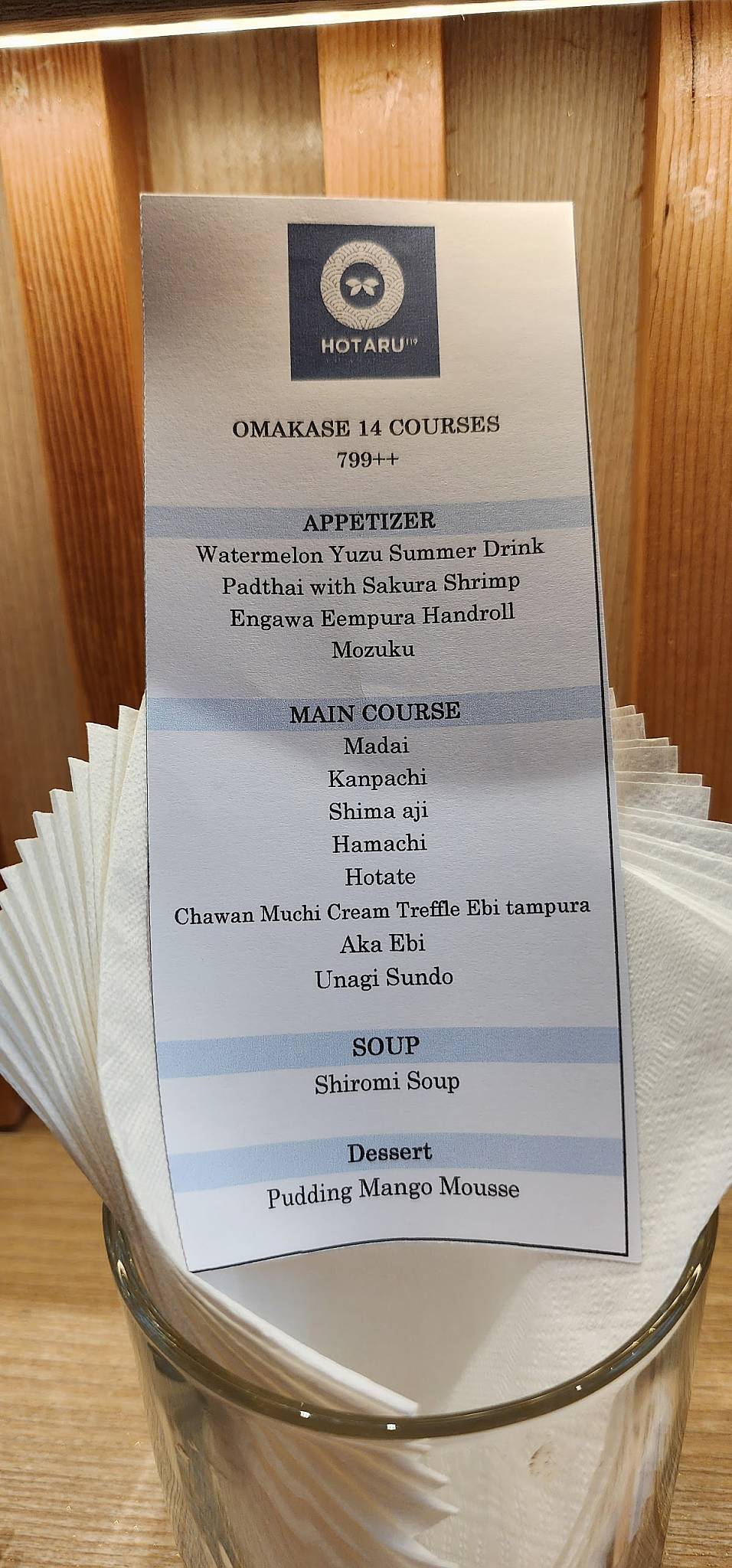 Menu at Hotaru 119 Omakase - Rama 9 restaurant, Bangkok