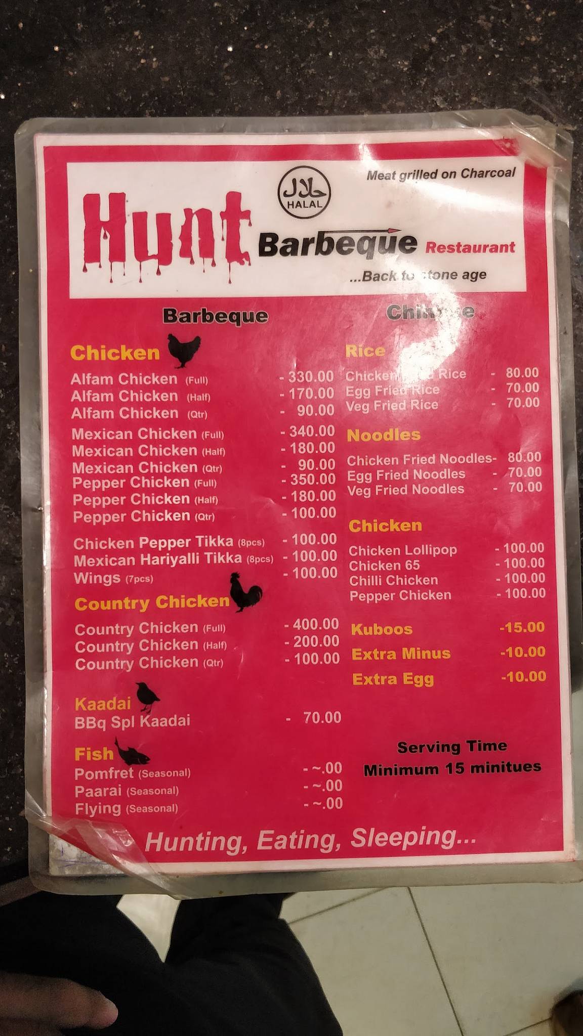 Menu at Hunt Barbeque, Chennai