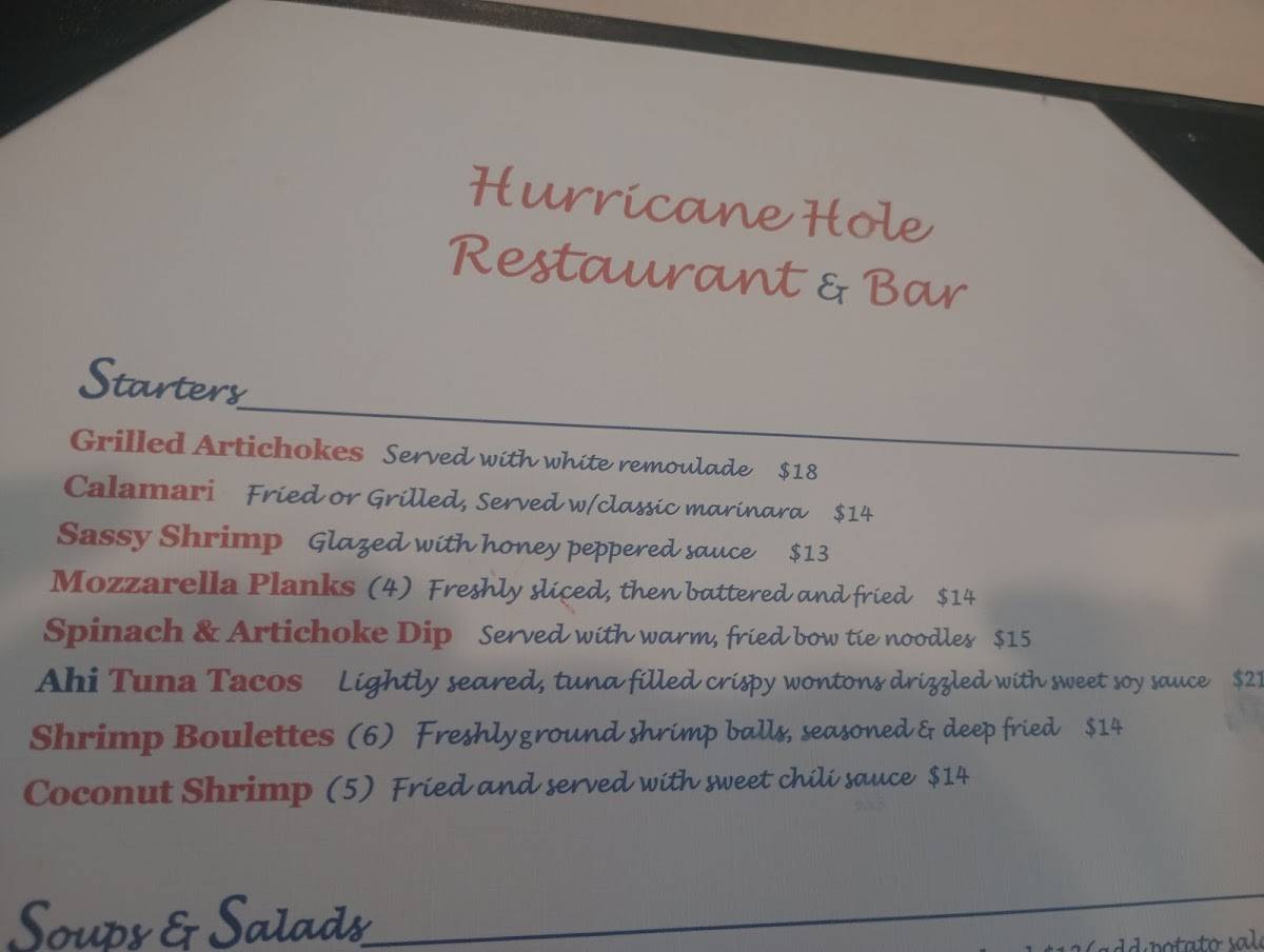 Menu at Hurricane Hole Restaurant, Grand Isle
