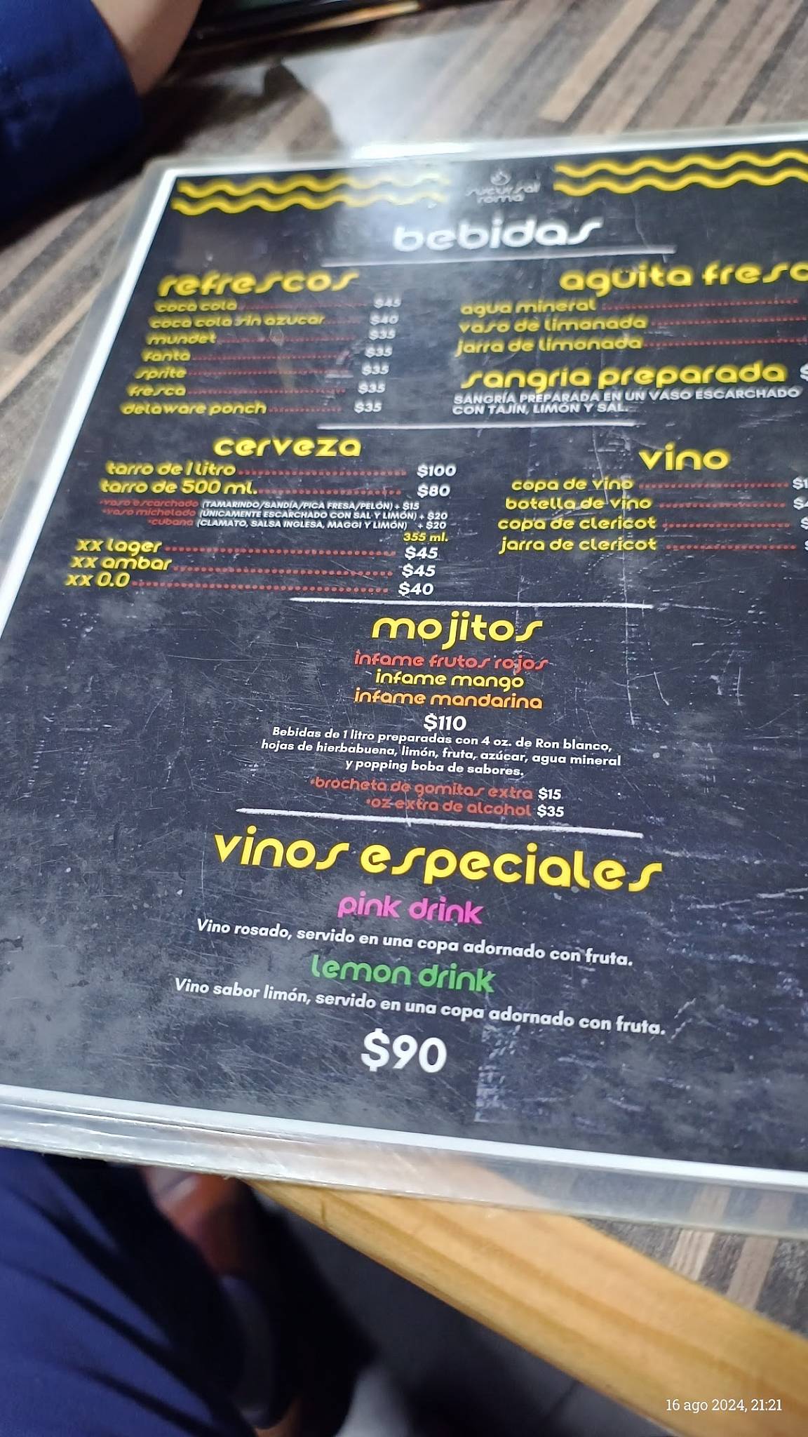 Carta del restaurante Infamous Pizza, Mexico