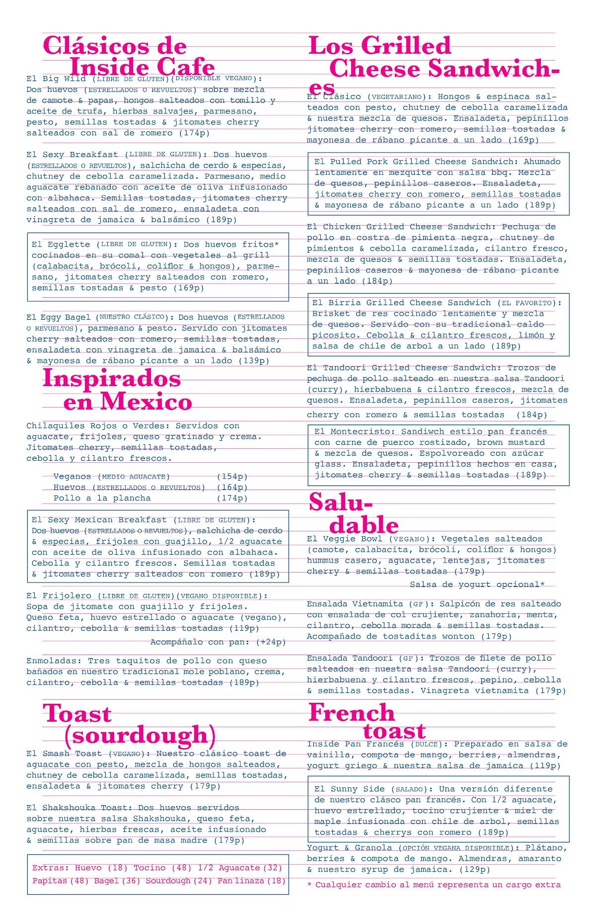 Menu at Inside Cafe, San Miguel de Allende, Insurgentes 66-Planta Alta