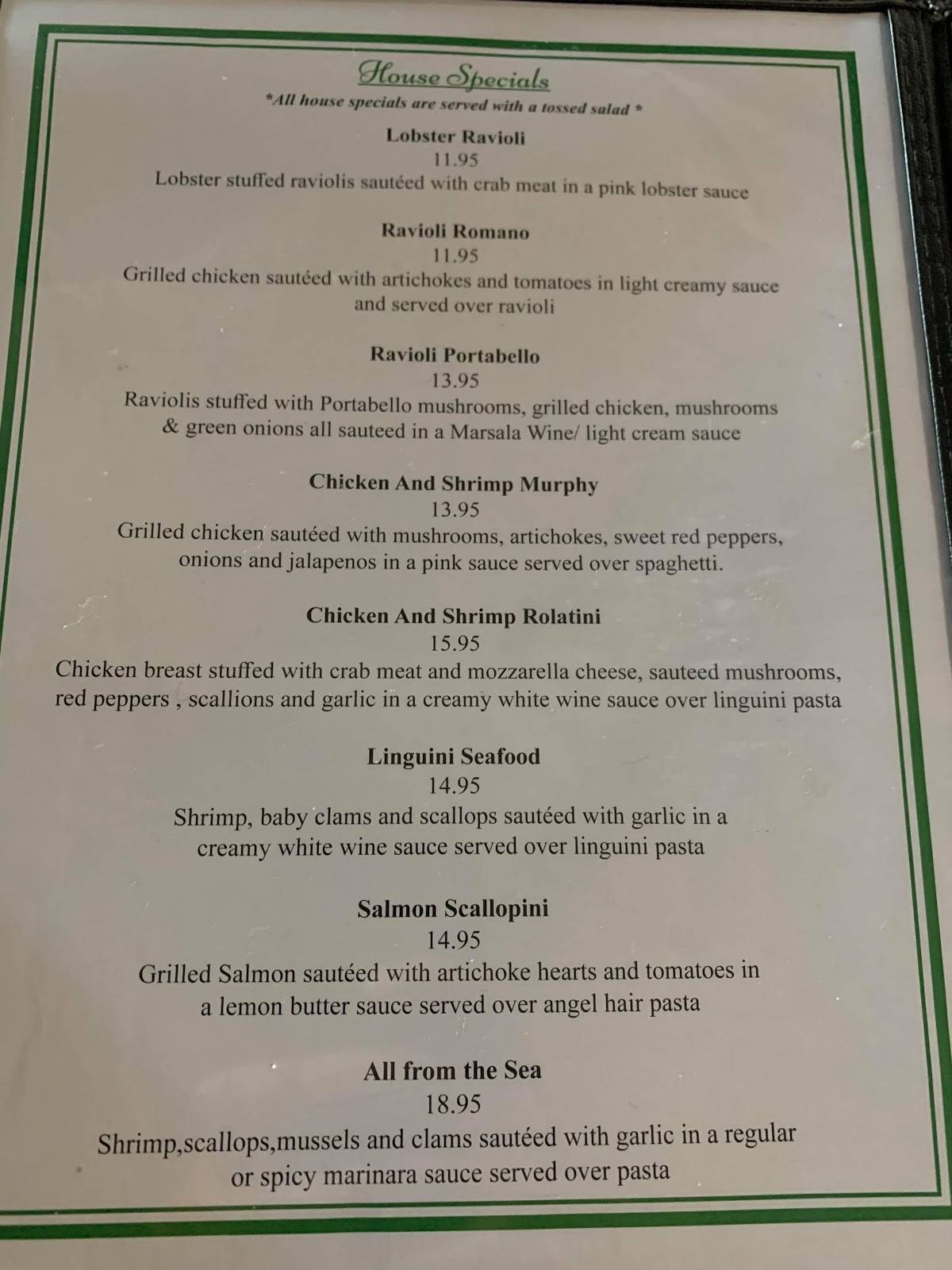 Menu at Italian Village restaurant, Corsicana