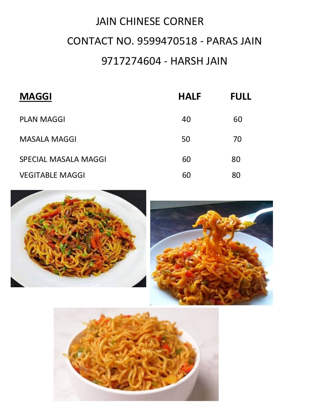 Menu at JAIN CHINESE CORNER, Delhi