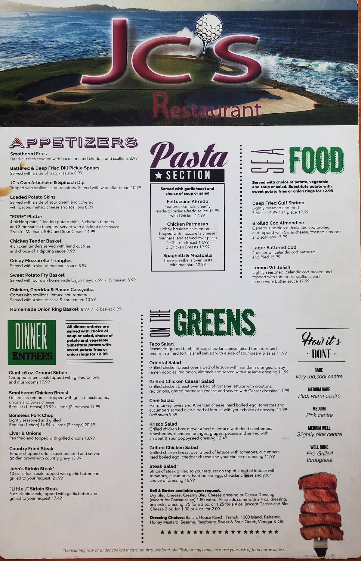 Menu at JC's Restaurant, Burton