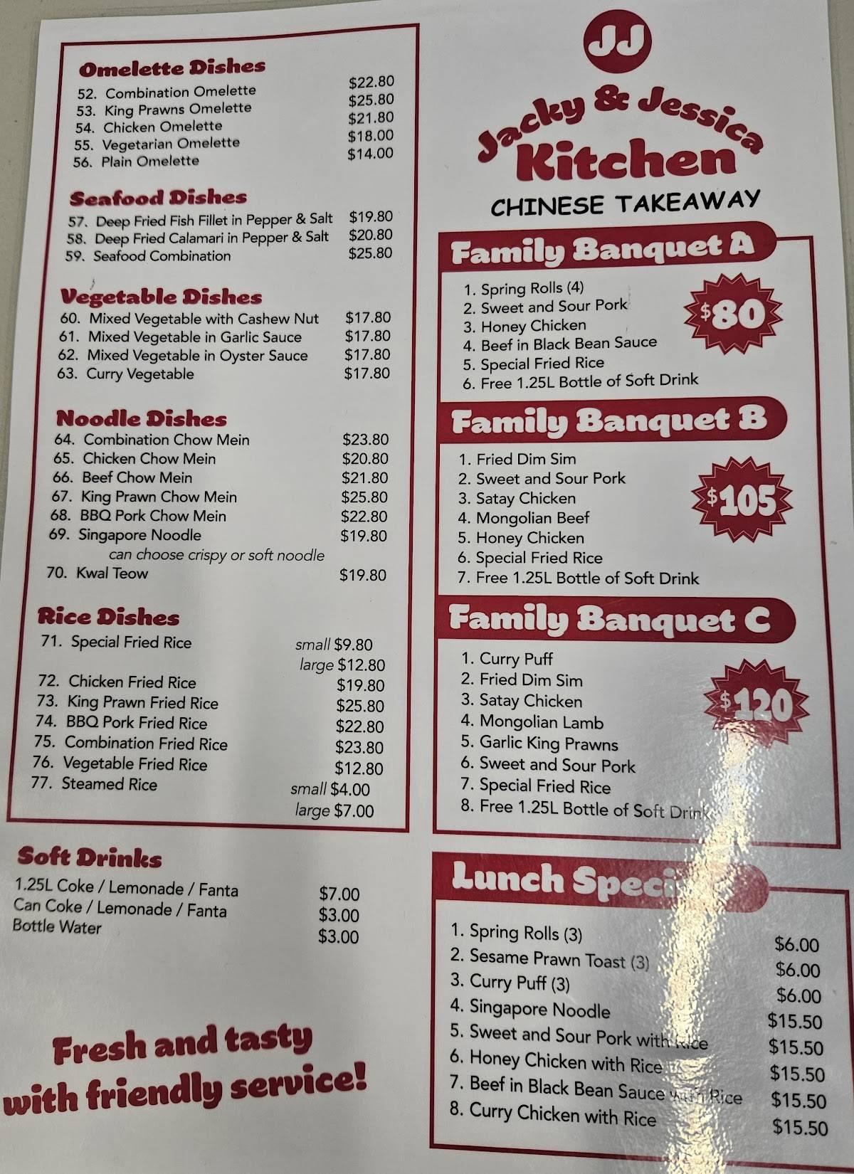 Menu at Jacky and Jessicas kitchen restaurant, Tweed Heads South