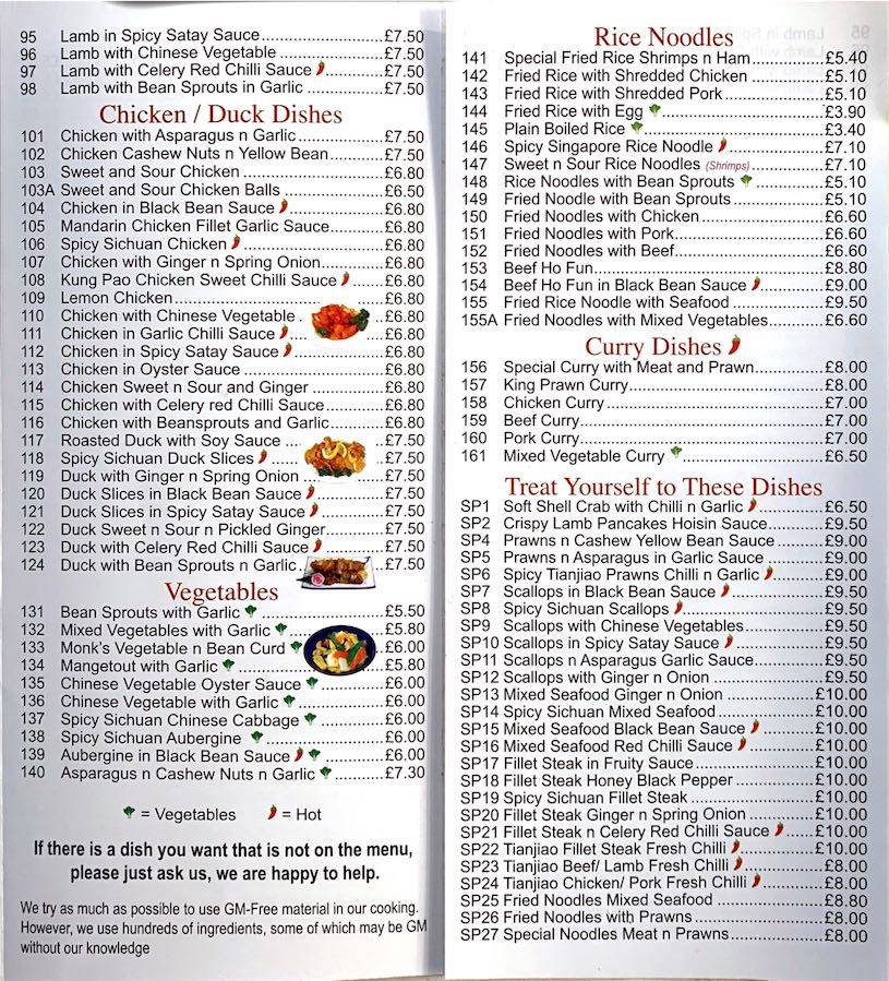 Menu at Jade Fountain restaurant, Sawston
