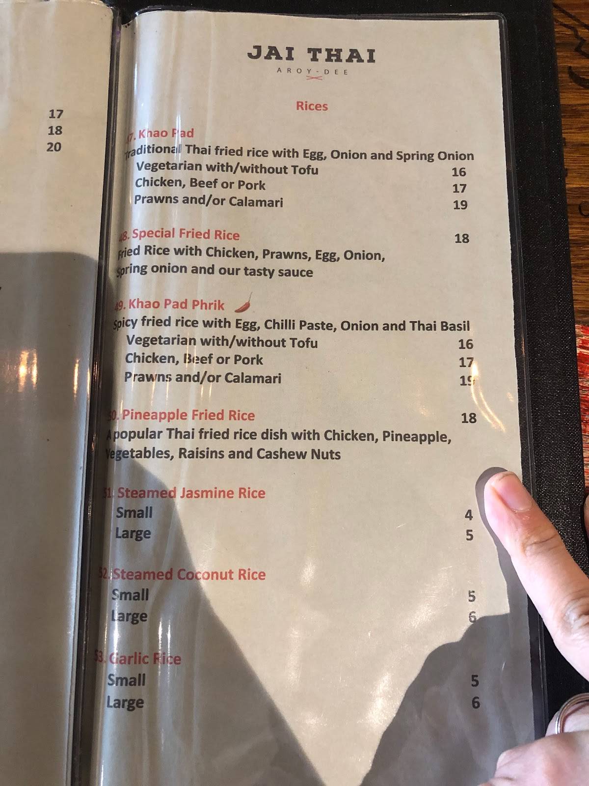 Menu at Jai Thai Lara pizzeria, Lara