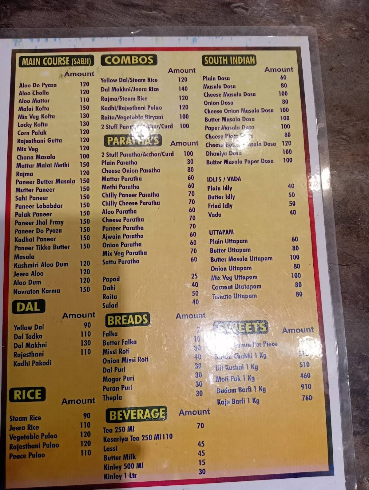 Menu at Jain Surbhi, Kolkata