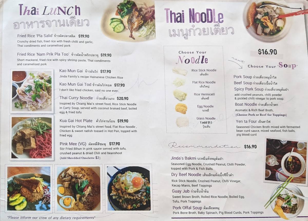 Menu at Jinda Thai Restaurant, Abbotsford