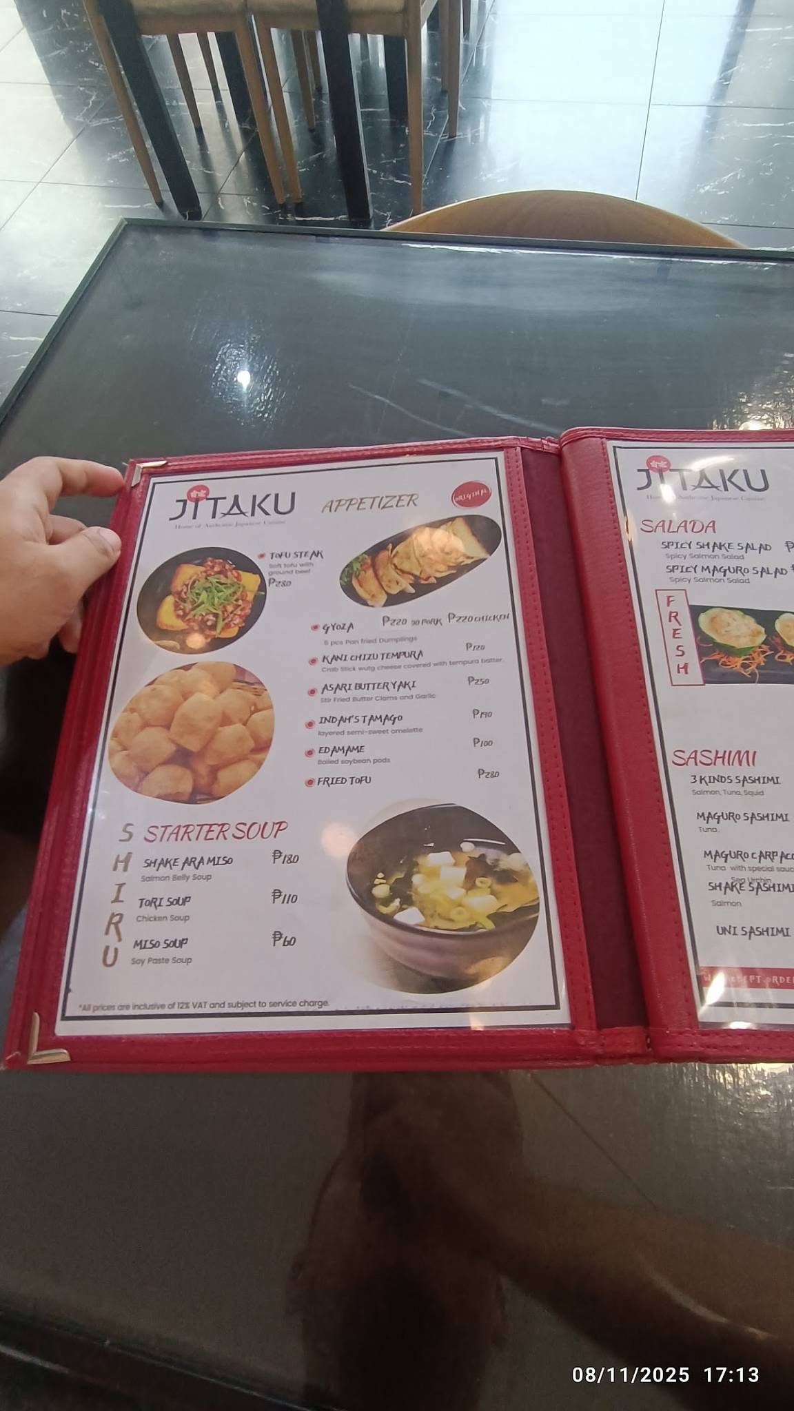 Menu at Jitaku restaurant, Zamboanga