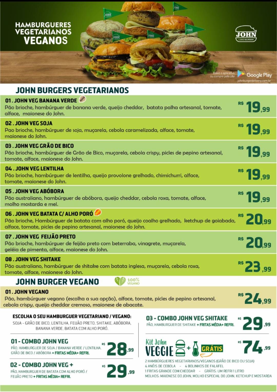 Menu em John Burger restaurante, Montes Claros