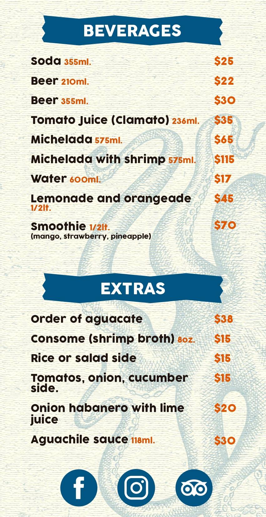Menu at Juan Tiburón restaurant, Puerto Vallarta, Viena 131