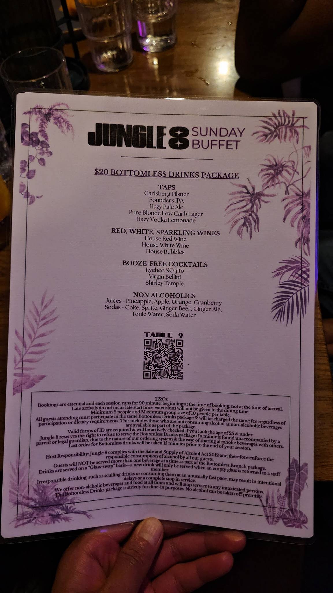 Menu at Jungle 8 restaurant, Auckland