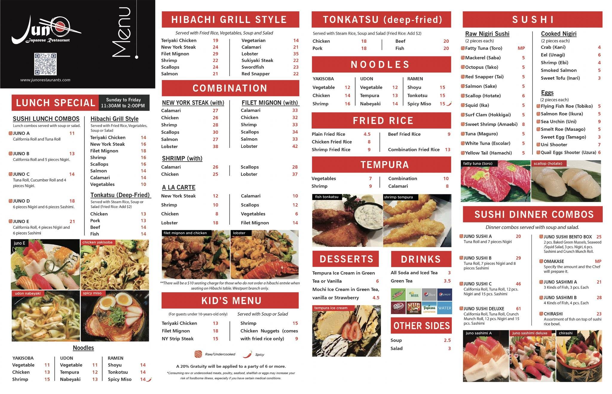 Menu at Juno Japanese Restaurant - Preston, Louisville
