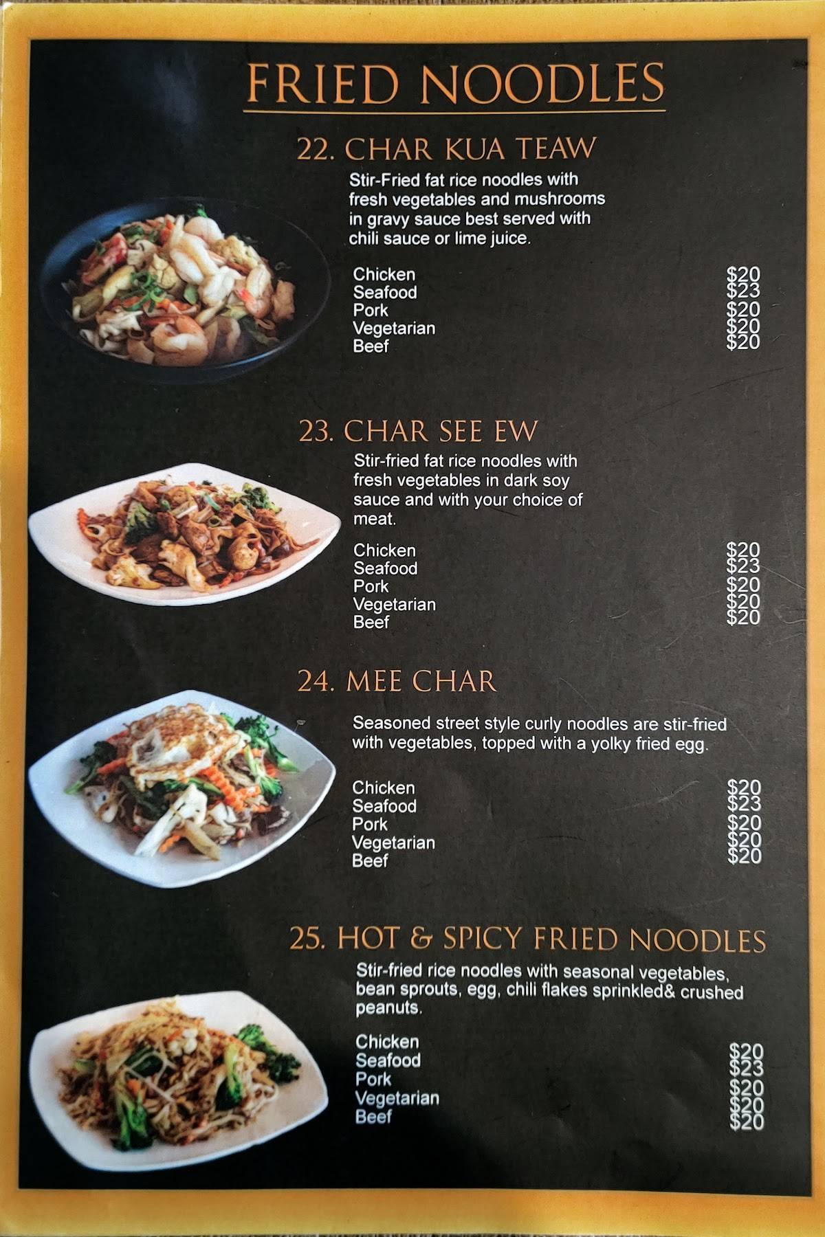 Menu at Khmer Cambodian Cuisine restaurant, Christchurch