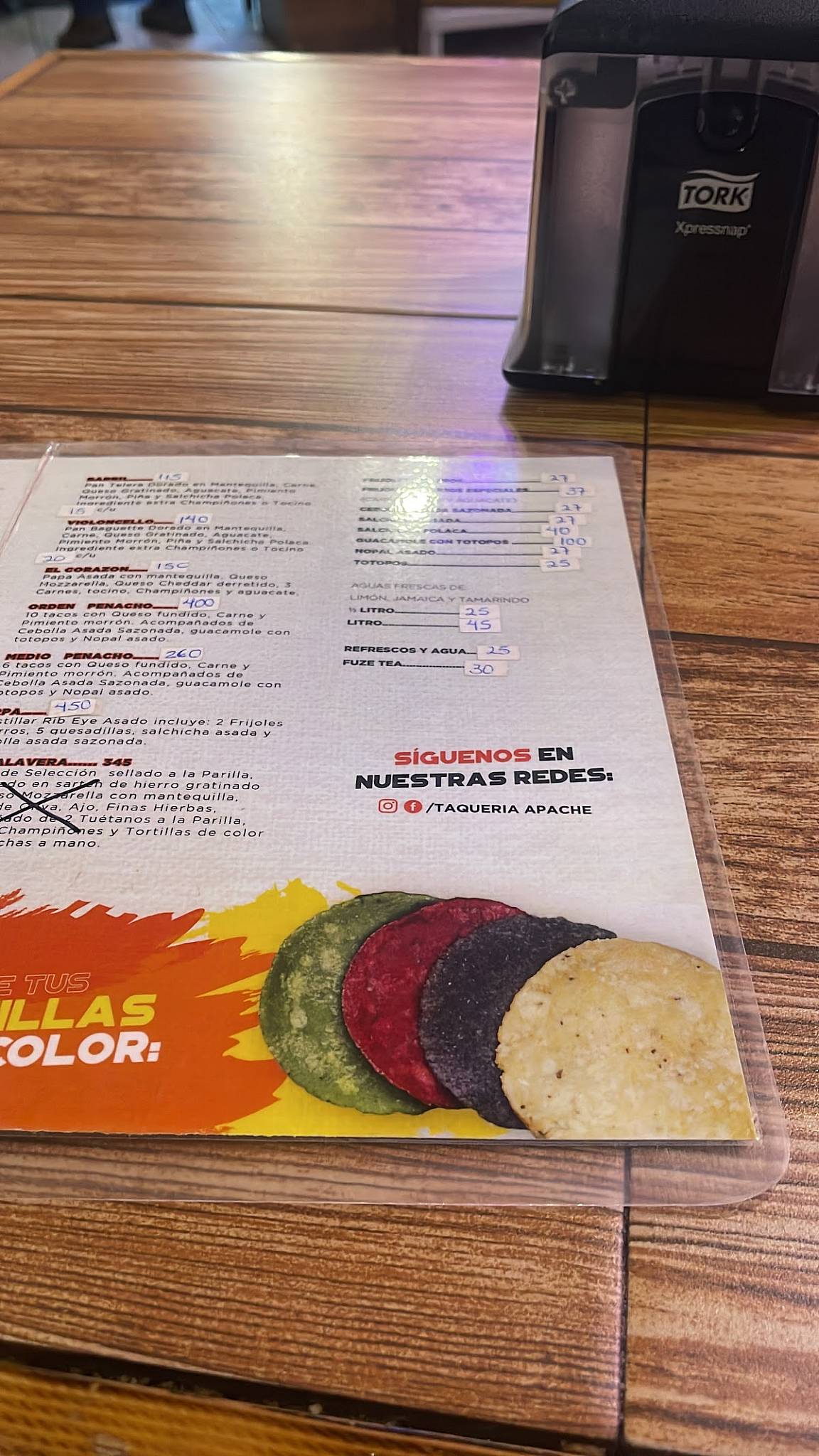 Menu at Kikapus Apache restaurant, Matamoros