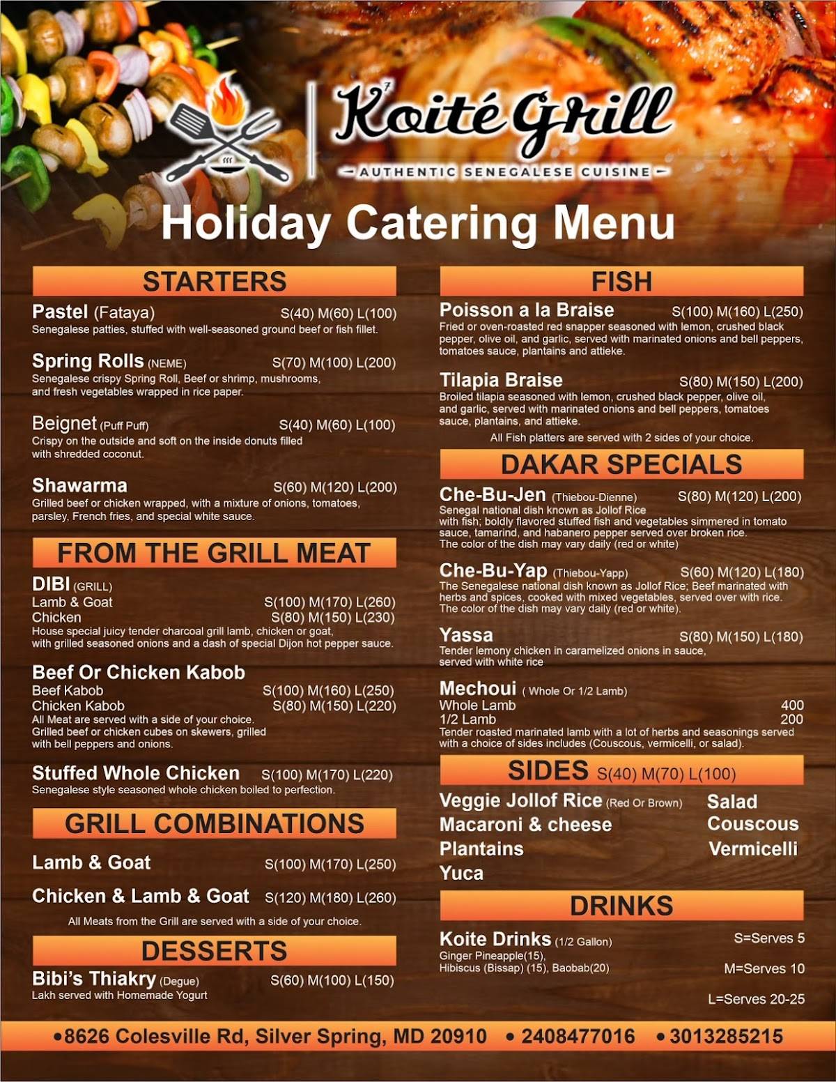Menu at Koité Grill restaurant, Silver Spring