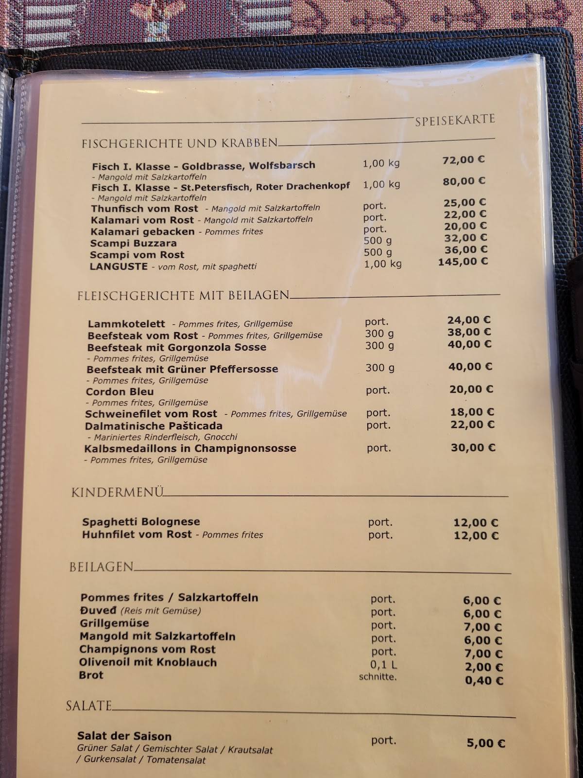 Menu at Konoba Tereza restaurant, Tisno