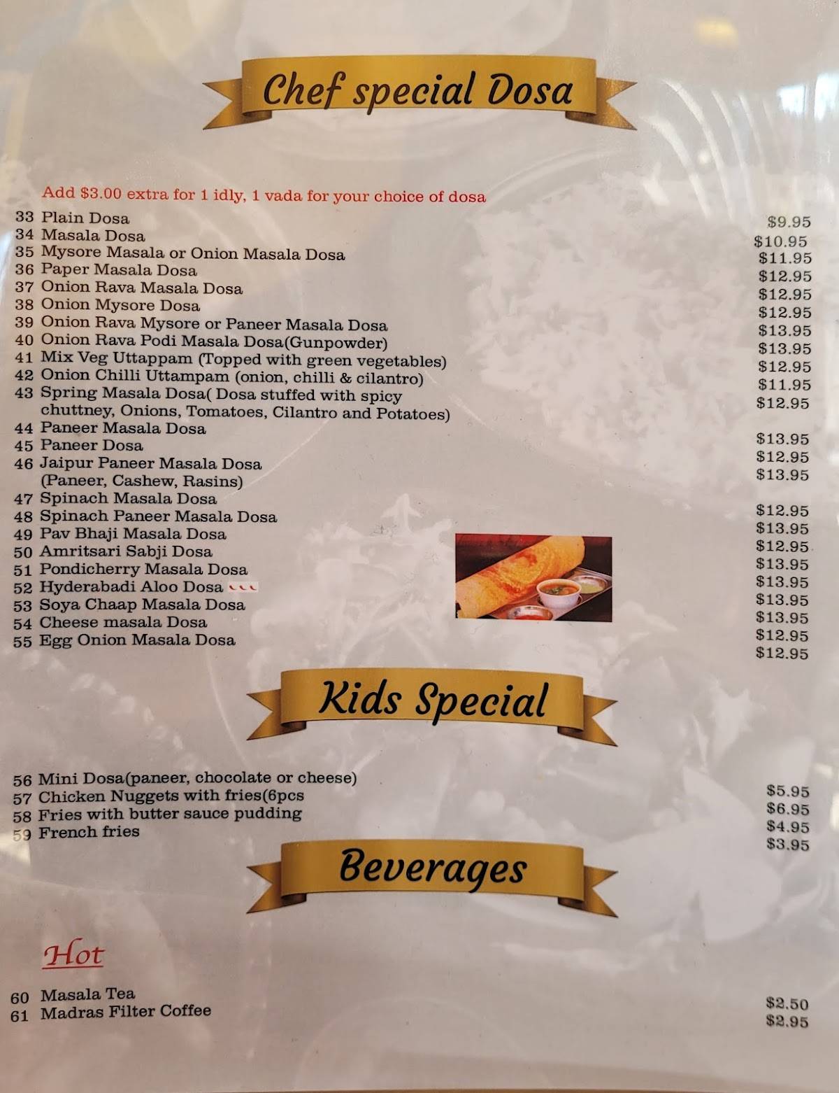 Menu au Krishna's Chaat House restaurant, Surrey