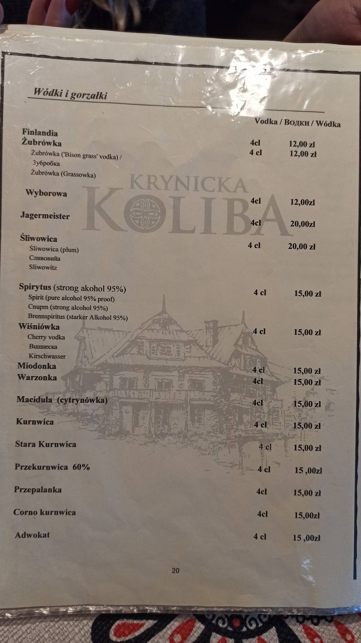 Menu at Krynicka Koliba - Karczma, Noclegi restaurant, Krynica ...
