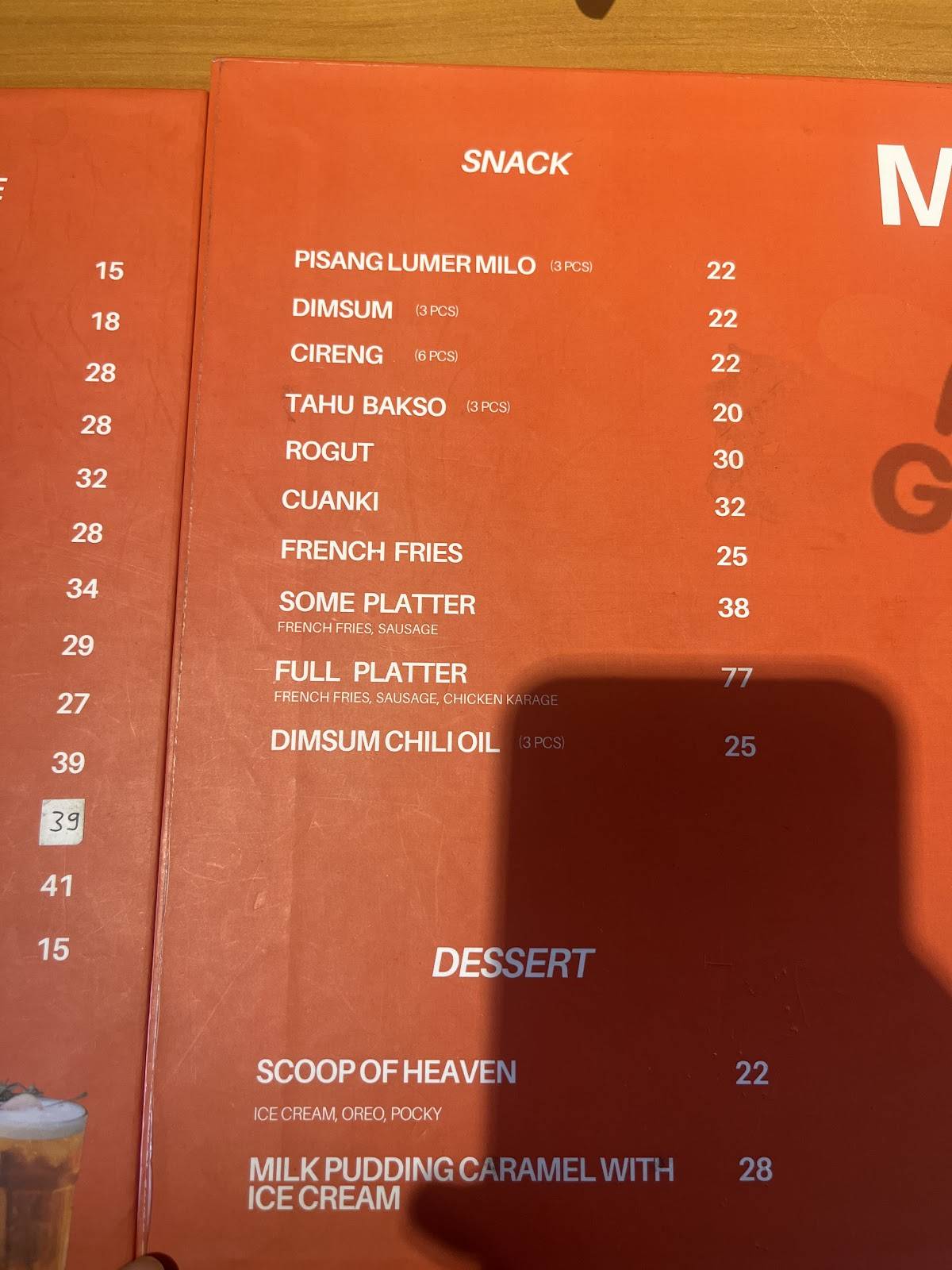 Menu at Kumu Ground, Jakarta