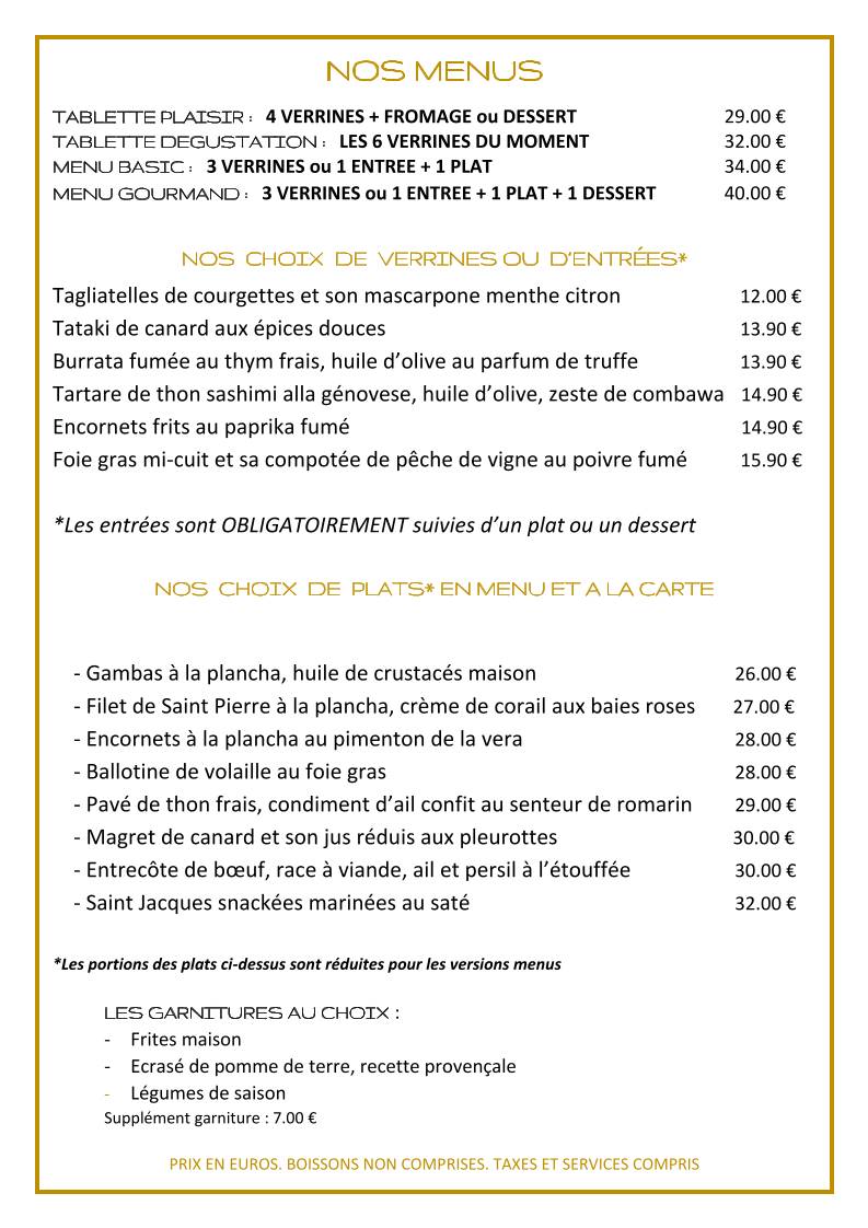 Menu au LA PLAGE RIVE GAUCHE restaurant, Palavas-les-Flots