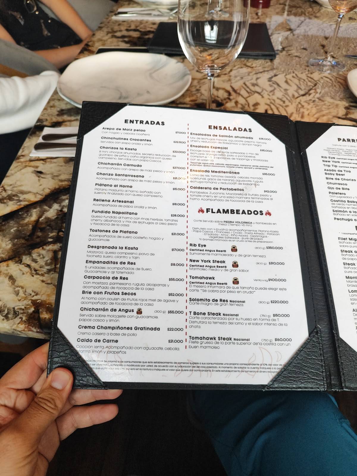 Carta del restaurante La Kasta Parkway, Bogotá