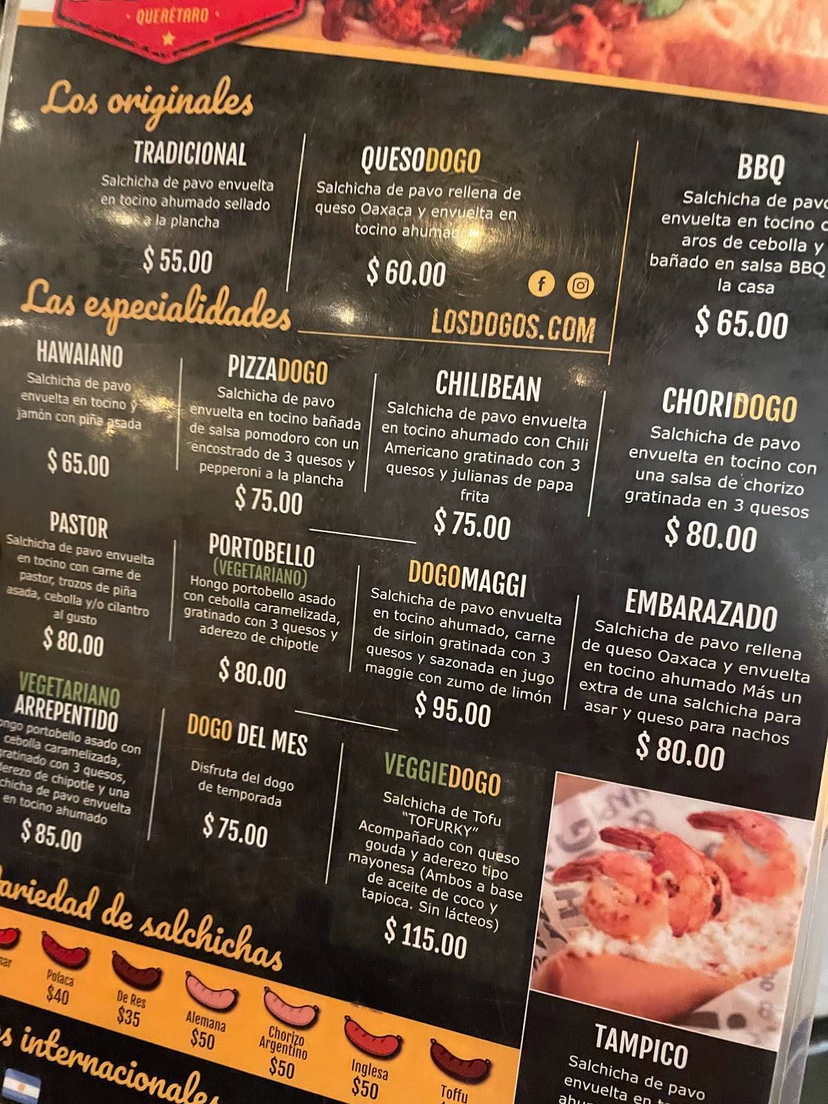 Carta del restaurante LOS DOGOS ORIGINALES ZIBATÁ, Mexico