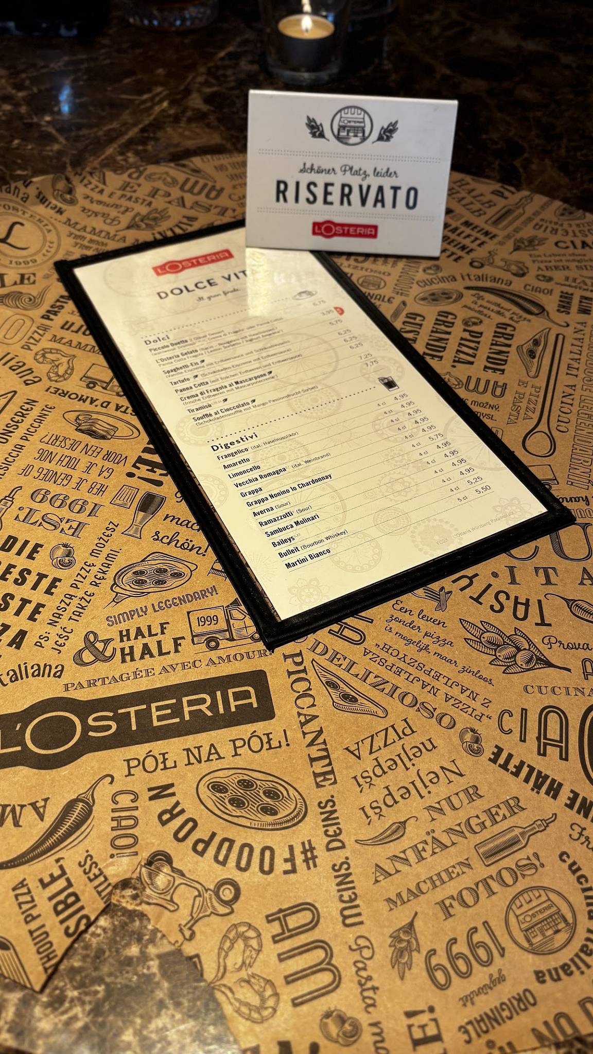 Speisekarte von L'Osteria Würzburg Paradeplatz restaurant, Würzburg