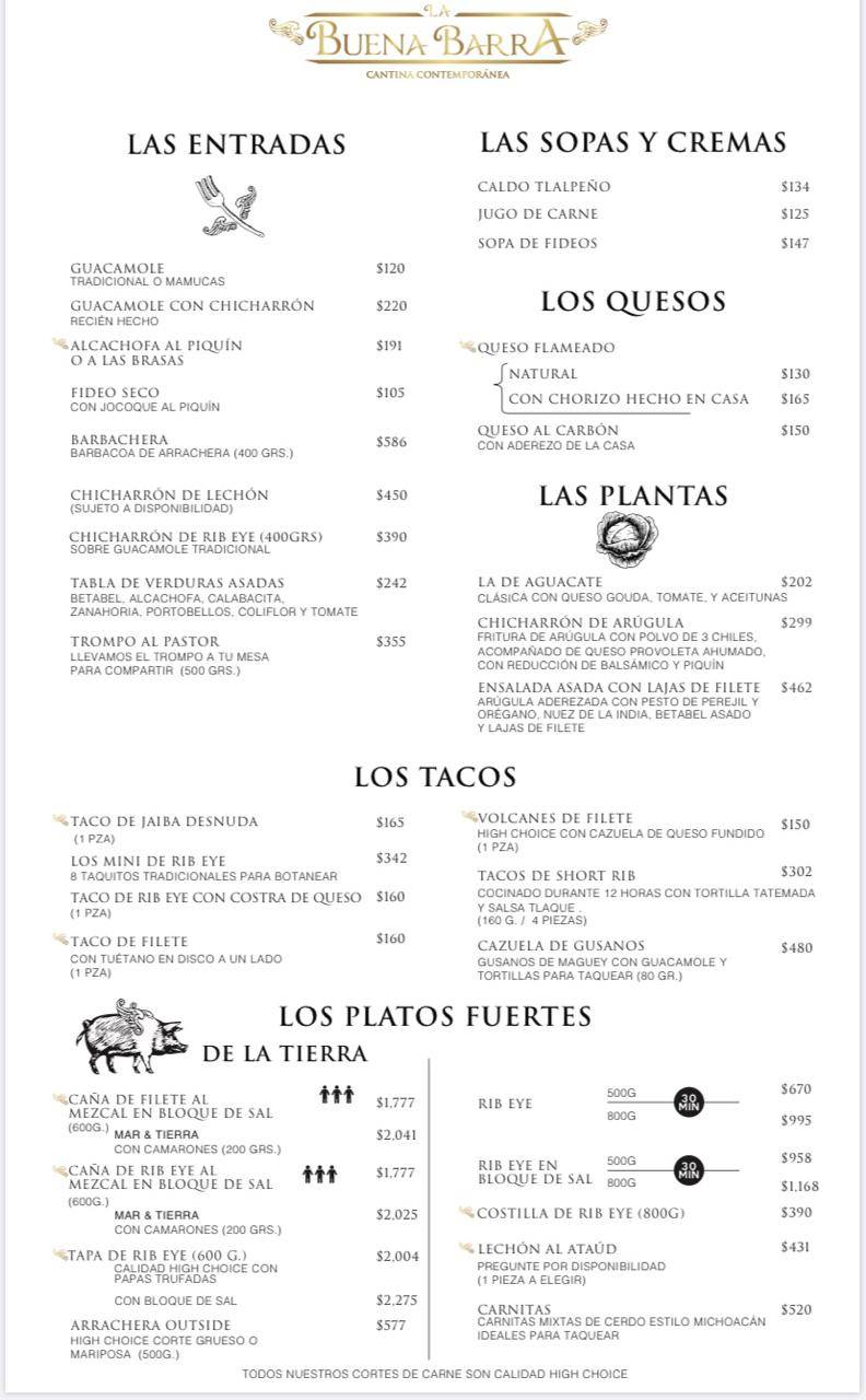 Carta de La Buena Barra Monterrey, San Pedro Garza García