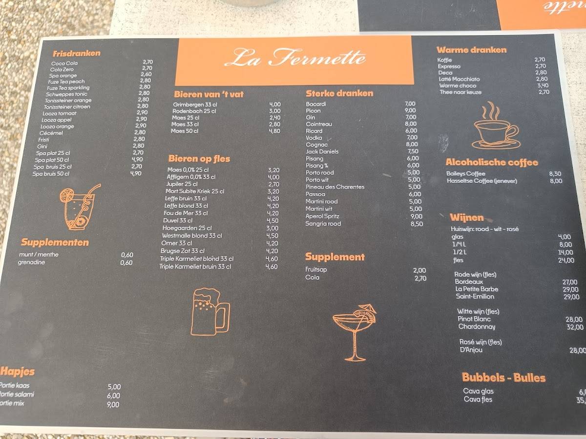 Menu at La Fermette Adinkerke, De Panne