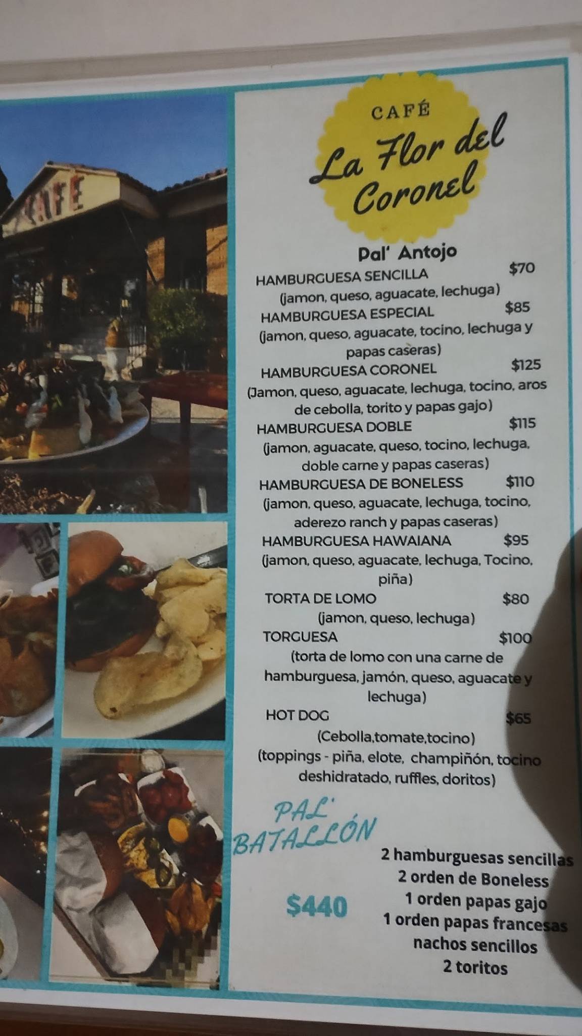 Carta del restaurante La Flor del Coronel, Chihuahua