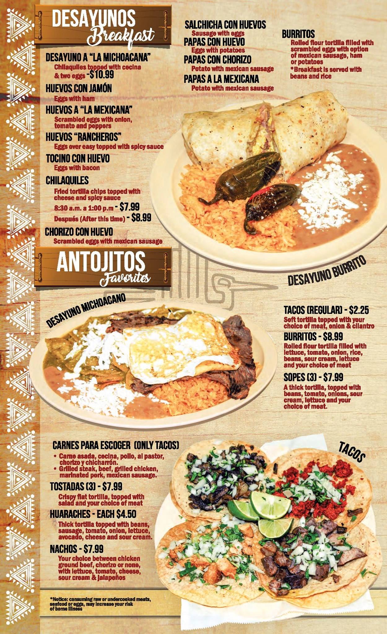 Menu at La Michoacana Mexican Market #10 restaurant, Dayton
