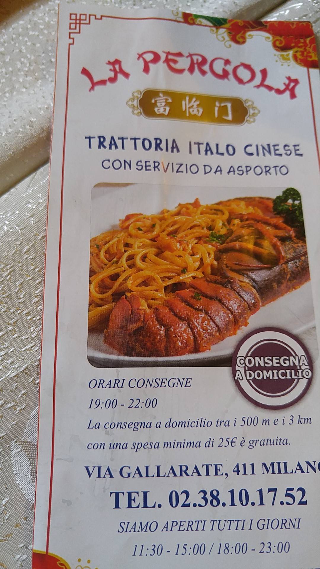 Menu da La Pergola ristorante, Milano