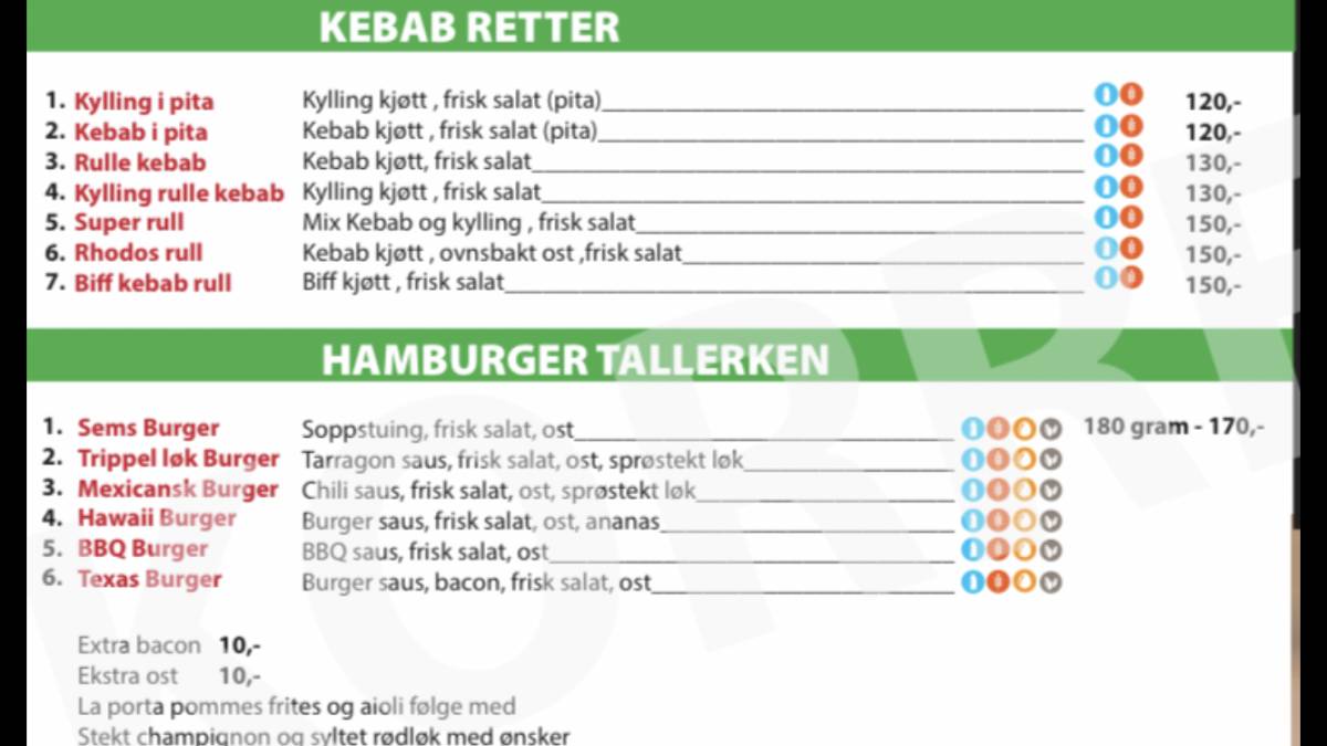 Menu at La Porta restaurant, Norway