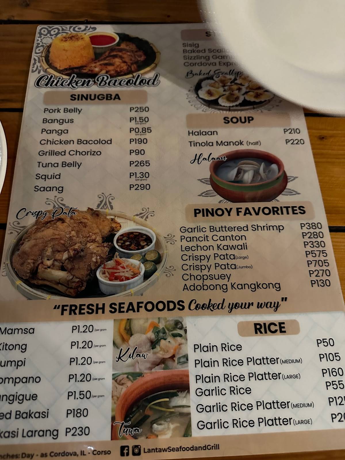Menu at Lantaw Floating Native Restaurant - Cordova, Cebu City