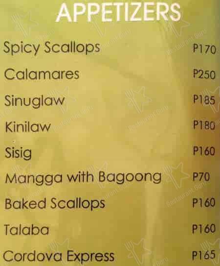 Menu at Lantaw Floating Native Restaurant - Cordova, Cebu City
